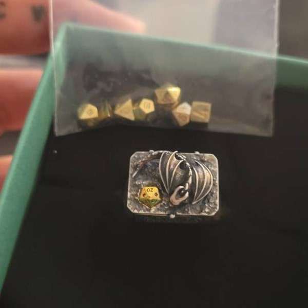 Dragon Ring Box and Mini Dice Set for DND Custom Engraved Text Ring D20 ...
