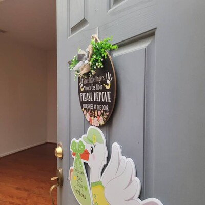 Welcome Home Baby Door Sign, Hospital Door Hanger, Stork Decoration ...