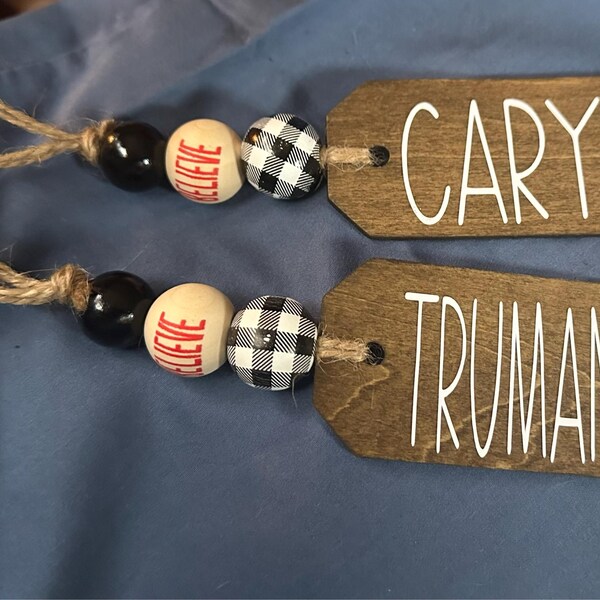 Beaded Wooden Christmas Stocking Name Tag, Personalized Stocking Tag ...