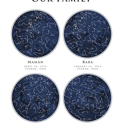 Custom 4 Sky Maps Print, Personalized Star Map, Zodiac Constellation ...