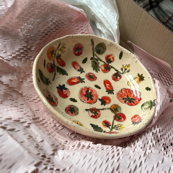 Deep Salad Plate / Hand Painted / Vegetable Bowl / Food Safe / Ceramic ...