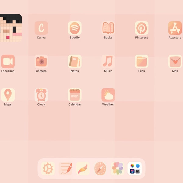 Cute Peach Orange Hand Drawn Ios & Android App Icons | Home Screen Set ...