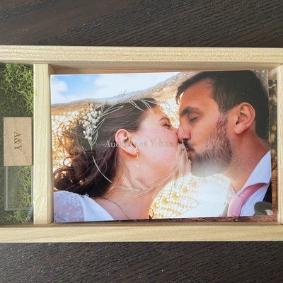 Wood Photo Box for Photo 4x6 & USB Box Holder 4x6 Proof Box USB Stick 3 ...
