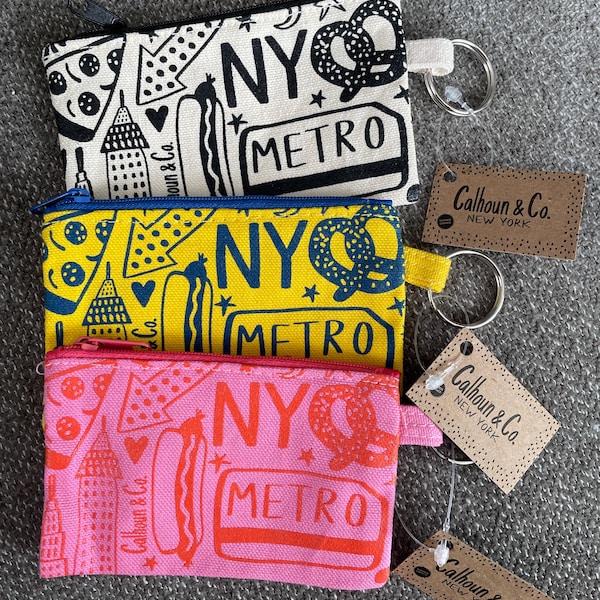 New York Screen Printed Zipper Card Pouch With Key Ring - NYC Coin ...