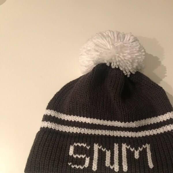 Personalized Knit Beanie With Large Text and Medium Pom Made to Order ...