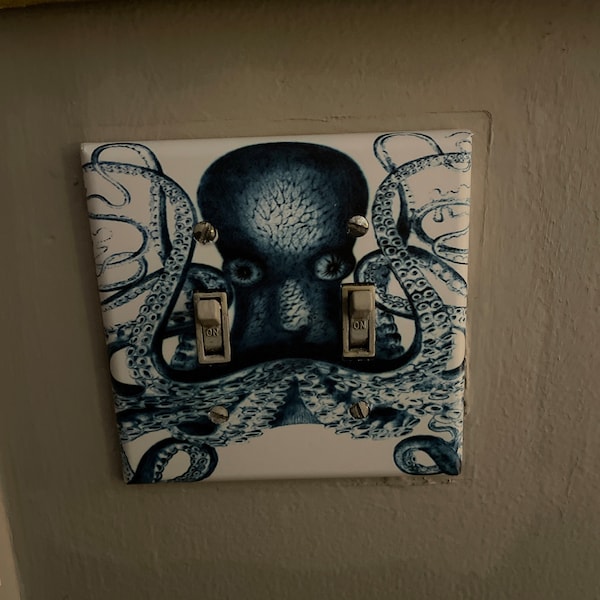 Vintage Blue Octopus Illustration, Switch Plate Cover, Wall Plate, Home ...
