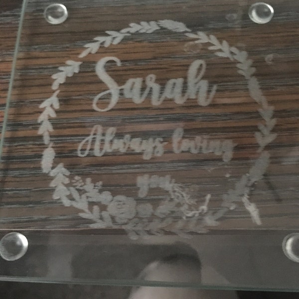 Glass Coaster Personalised Custom Text Name Laser Engraved Gift ...