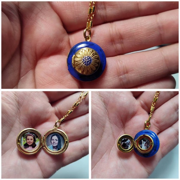 Dark Blue 4 Photo Locket With Daisy Front - Etsy
