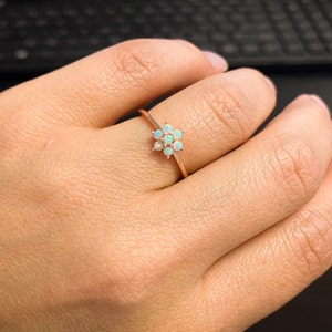 Dainty Opal Ring Opal Stacking Ring White Opal and CZ Ring | Etsy