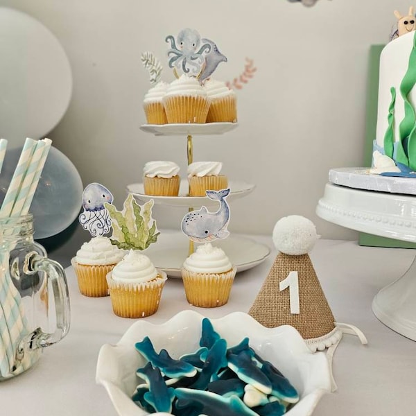 Under the Sea Birthday Banner Watercolor Whales Ocean Party Supplies ...