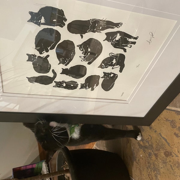 Black Cat Mini Linocut Print || Original Handprinted Kitty Lover Block ...