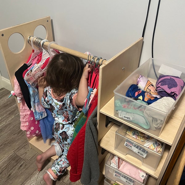 Montessori Wooden Clothes Rack, Kids Wardrobe Set, Child Clothing ...