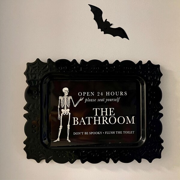 Halloween Bathroom Sign | Skeleton Art | Halloween Bathroom Wall Art ...