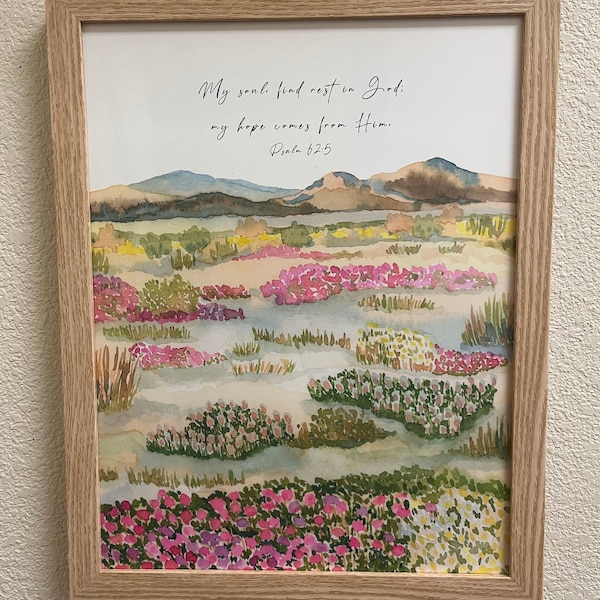 Find Rest in God Psalm 62:5, Christian Wall Art, Handpainted WATERCOLOR ...