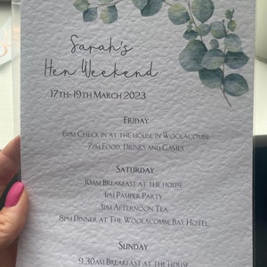 Arched Itinerary Card Hen Party Itinerary Hen Do Wedding Stationery ...