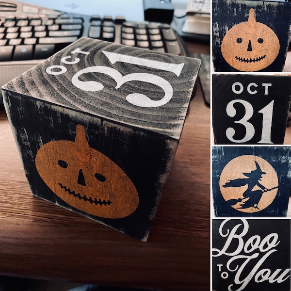 Vintage Halloween Block: Hand-painted Rustic Fall Decor - Etsy