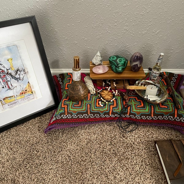 2 Altar Table Set, 2 Tier Altar Tables, Teak Wood, Crystal Shelf, Small ...