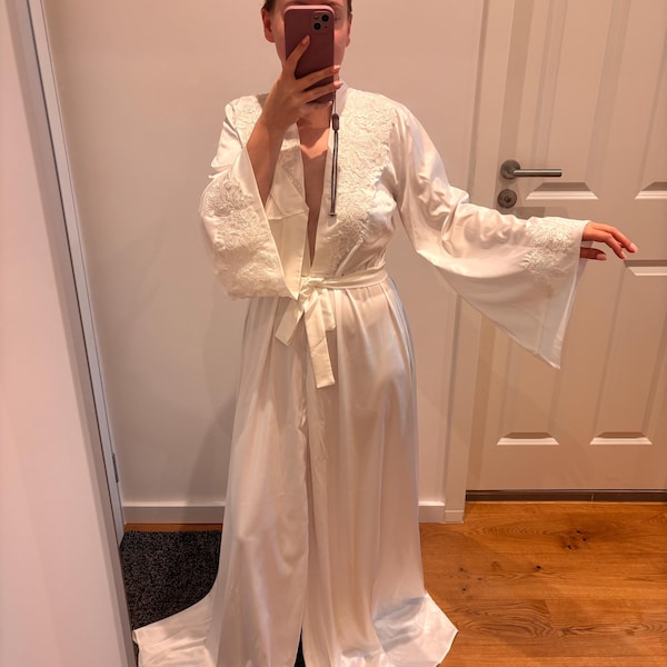 Wedding Robe With Sleeves Robe Long Ivory Robe With Train Satin and ...