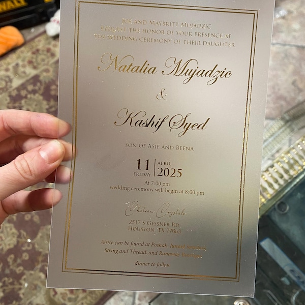 Frosted Acrylic Wedding Invitations With Rose Gold Foil, Custom Elegant ...