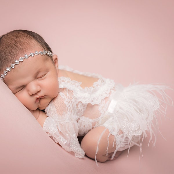 ROMPER ONLY, White Lace and Feather Romper, Newborn Photo Prop, Newborn ...