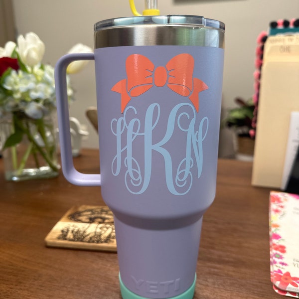 Fancy Monogram Decal | Glitter Bow Decal | Monogram Decal | Yeti Cup ...