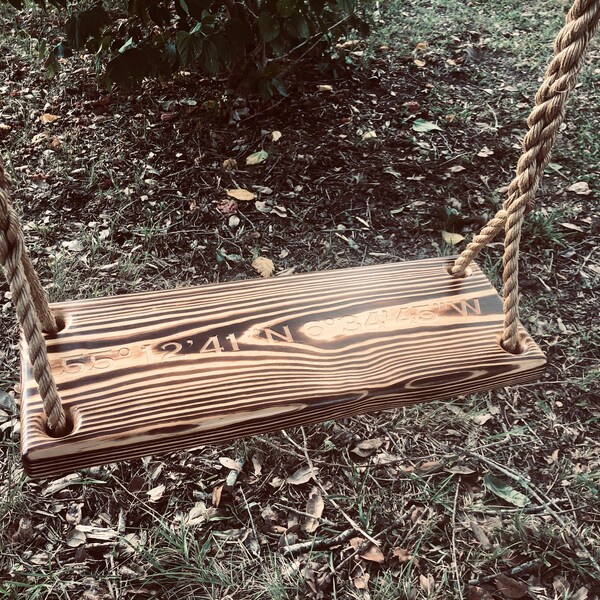 Handcrafted Wooden Tree Swing, Natural or Charred, Rope Included - Etsy