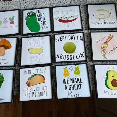 60 Kitchen Prints Set Food Pun Signs, Set of 60 Funny Kitchen ...