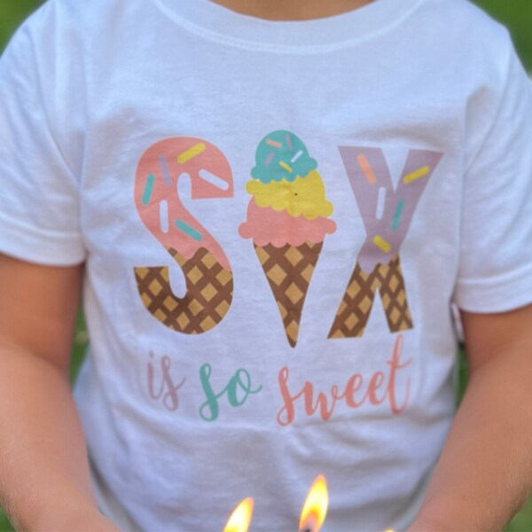 Six is so Sweet Ice Cream Girls 6th Sixth Birthday Shirt, 6th Birthday ...