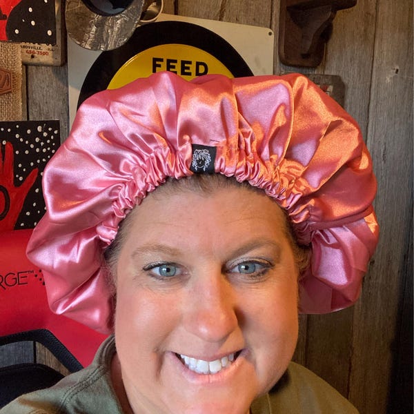 Reversible Satin-lined Curly Bonnet: Water-resistant Shower Essential ...