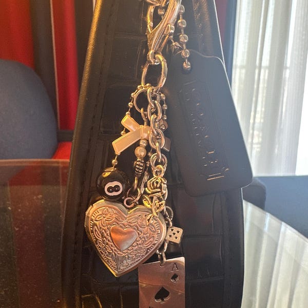 Heart Locket Keychain, 8 Ball Keychain, Y2K Clutter Bag Charm With Ace ...