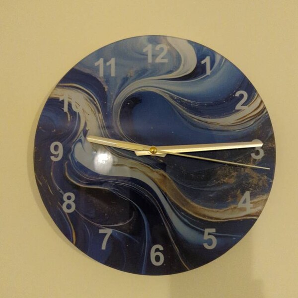 Glass Abstract Wall Clock Wall Art, Modern Marbled Style Tempered Glass ...