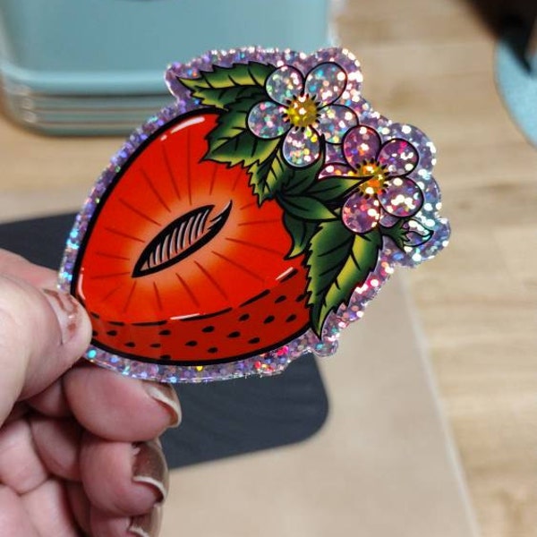Glitter Strawberry Sticker - Etsy