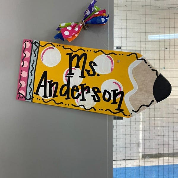 Monogrammed Teachers Pencil. Wooden Door Hanger. Teacher Appreciation ...