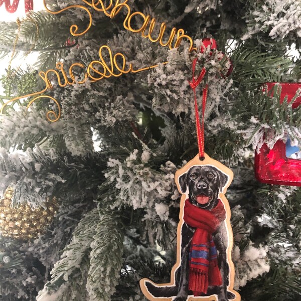 Black Lab Christmas Ornament, Watercolor Dog Art, Labrador Retriever ...