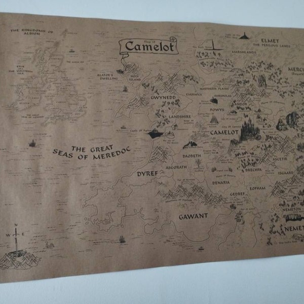 The Kingdoms of Albion Fantasy Map, Vintage Camelot Wall Art, Merlin ...
