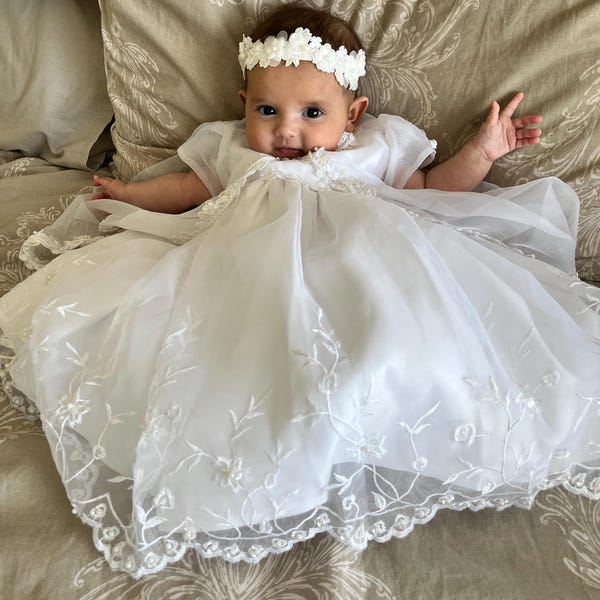 Baby Tiara Hair Band for Baptism, Christening, Lace and Pearls White ...