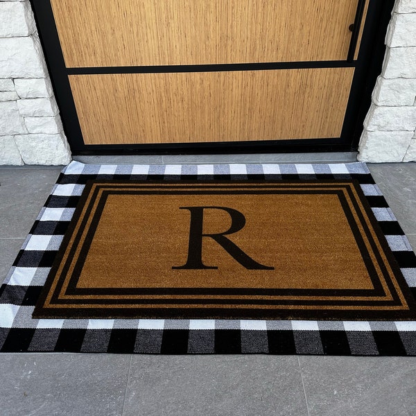 Monogrammed Coir Border Door Mat,monogram Border Personalized Doormat ...