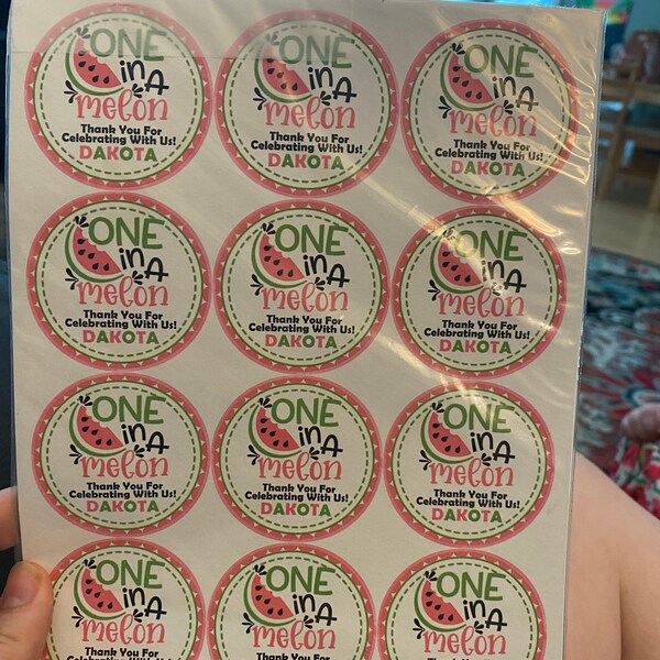 One in A Melon Watermelon 1st Birthday Party Stickers or Favor Tags ...