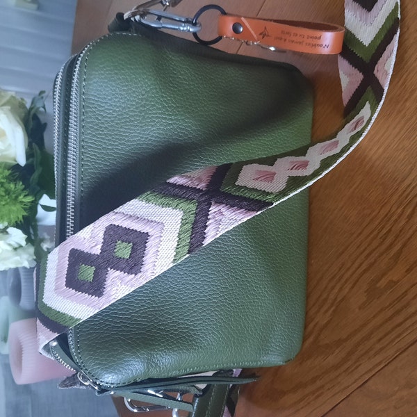 Leather Crossbody Shoulder Bag for Women With Extra Patterned Straps ...