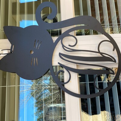 Cat Monogram Door Hanger, Cat Sign, Door Hanger, Metal Art, Metal Sign ...