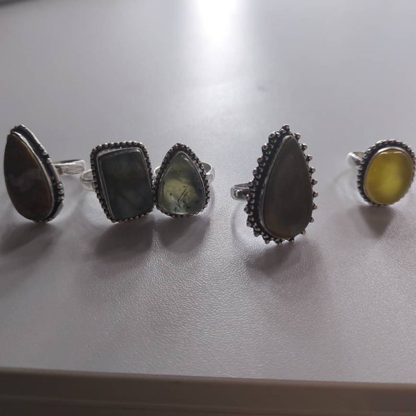 Assorted Gemstone Rings Jewelry, Assorted Crystal Handmade Ring for ...