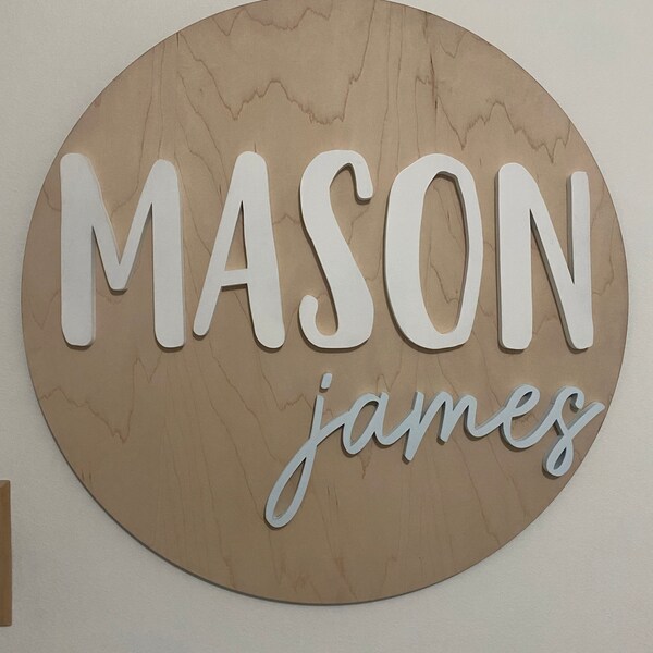 Wooden Name Sign 3D Name Sign Wood Round Plaque Nursery Wall Art Baby ...