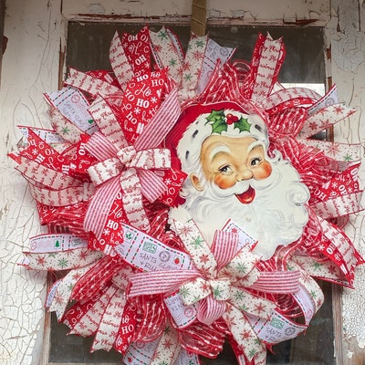 Christmas Vintage Santa Face Wreath Sign 939 Wreath Attachment, Wreath ...