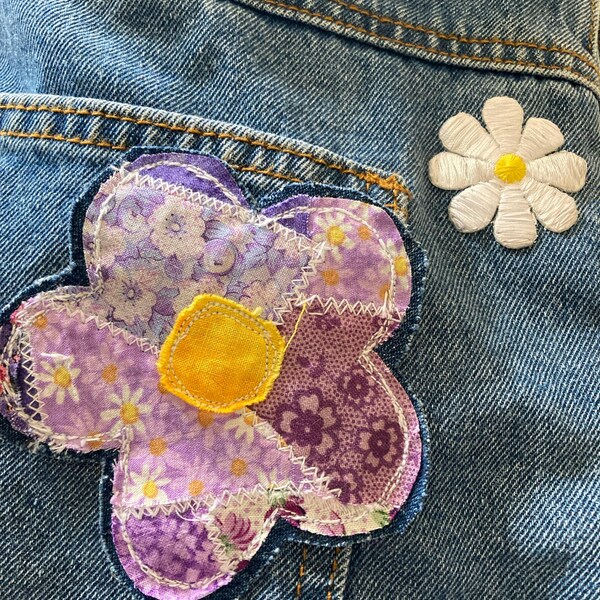 Jean Patch. Retro Flower Power Denim Repair. Iron on or Sew On. BOHO ...