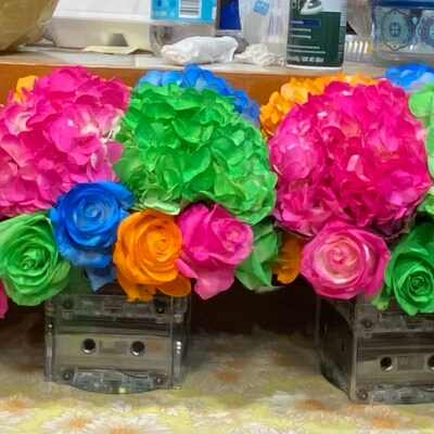 Total of 10 5 CD Centerpieces and 5 Cassette Centerpieces, Lamp or ...