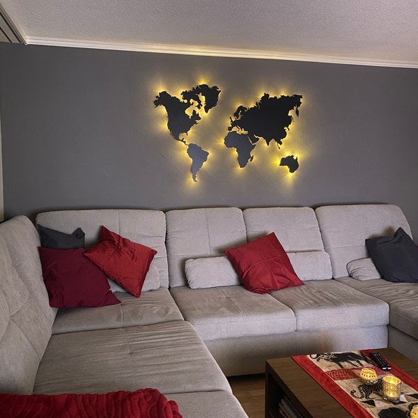LED WORLD MAP / Wood World Map / Modern Home Decor / Led Wall Art / Led ...