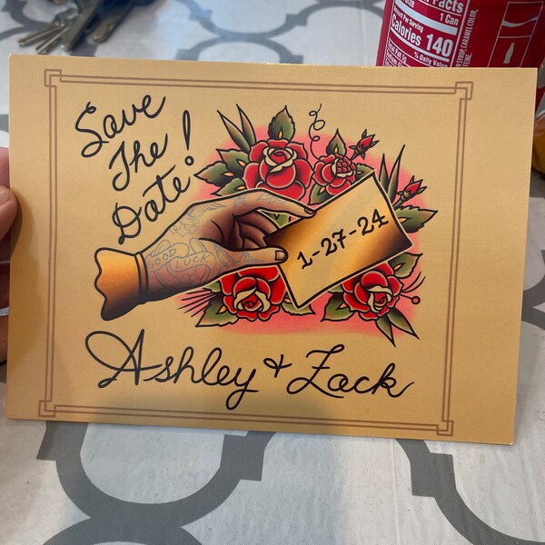Customizable Save the Date Tattoo Flash Design Cards (or Digital File ...