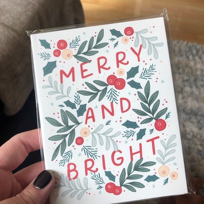 Merry and Bright Christmas Cards Set of 8 or Individual Greeting Card ...