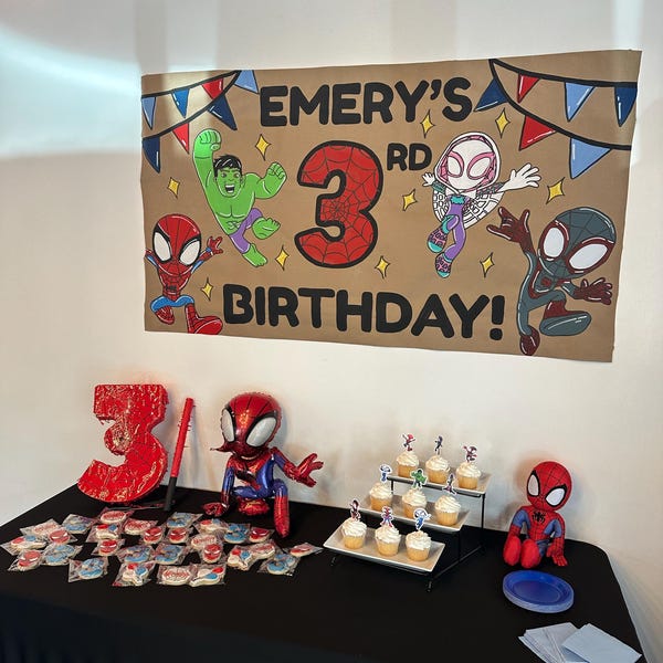 Spidey and Friends Birthday Banner: Hand- Painted Spider-man Party ...