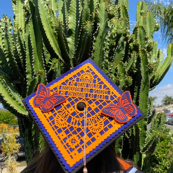 CUSTOM Grad Cap Art - Personalized, Custom Color, Papel Picado Inspired ...